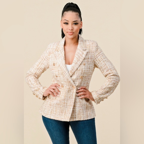Freya | Jackets & Coats | Freya Long Sleeve Metallic Tweed Blazer In ...